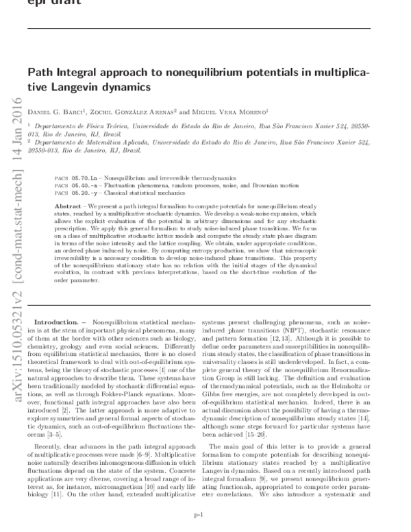(PDF) Path integral approach to nonequilibrium potentials in multiplicative Langevin dynamics ...