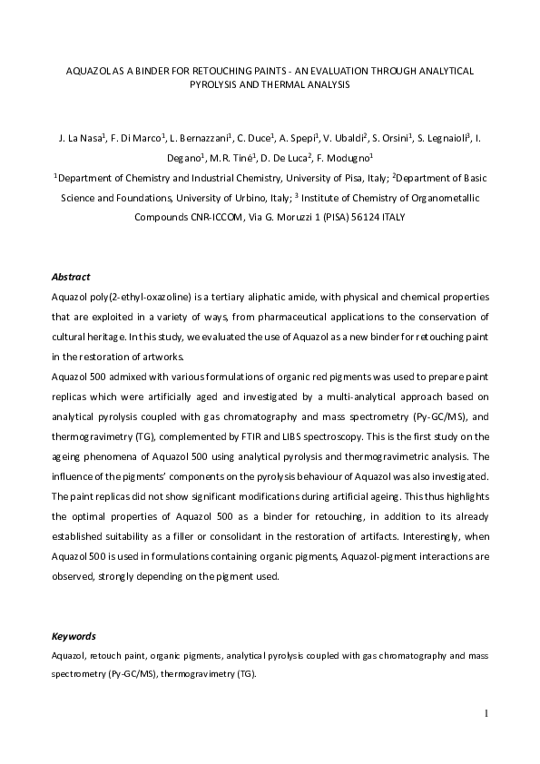 (PDF) Aquazol as a binder for retouching paints. An evaluation through ...