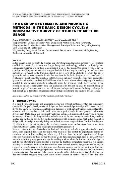 Pdf The Use Of Systematic And Heuristic Methods In The Basic Design Cycle A Survey Of Design