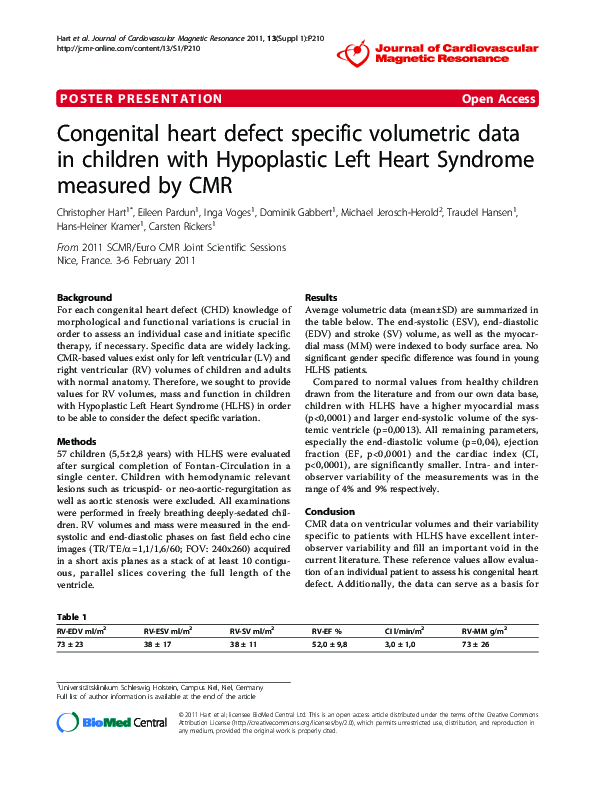 (PDF) Congenital heart defect specific volumetric data in children with ...