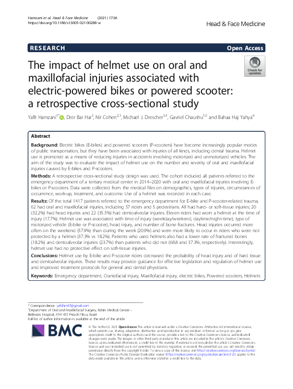 (PDF) The impact of helmet use on oral and maxillofacial injuries ...