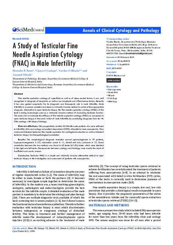 (PDF) A Study of Testicular Fine Needle Aspiration Cytology ( FNAC ) in ...