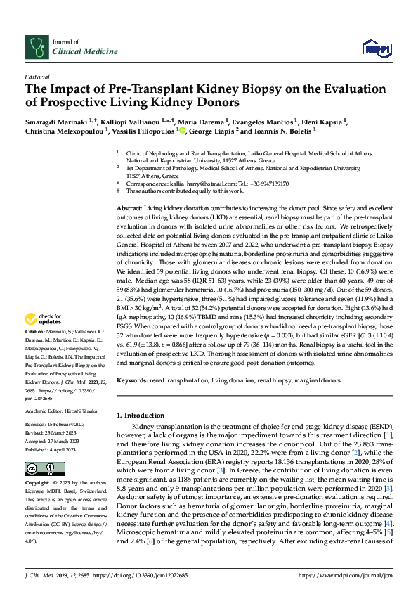 (PDF) Τhe Impact of Pre-Transplant Kidney Biopsy on the Evaluation of Prospective Living Kidney ...