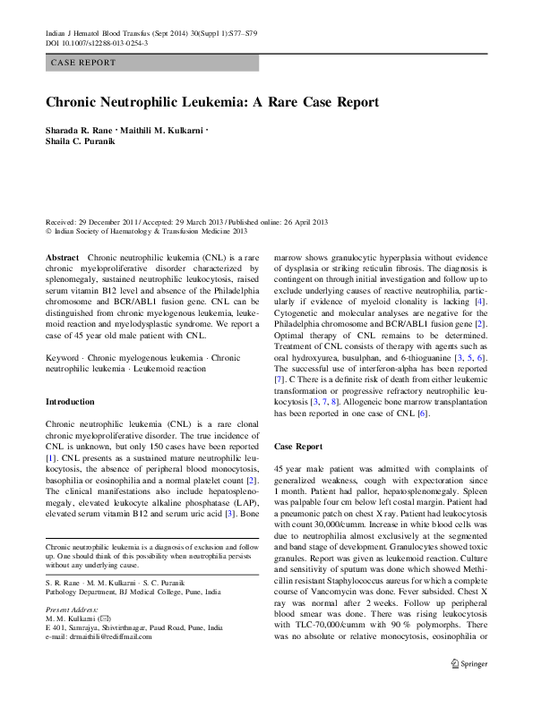 (PDF) Chronic neutrophilic leukemia: a rare case report
