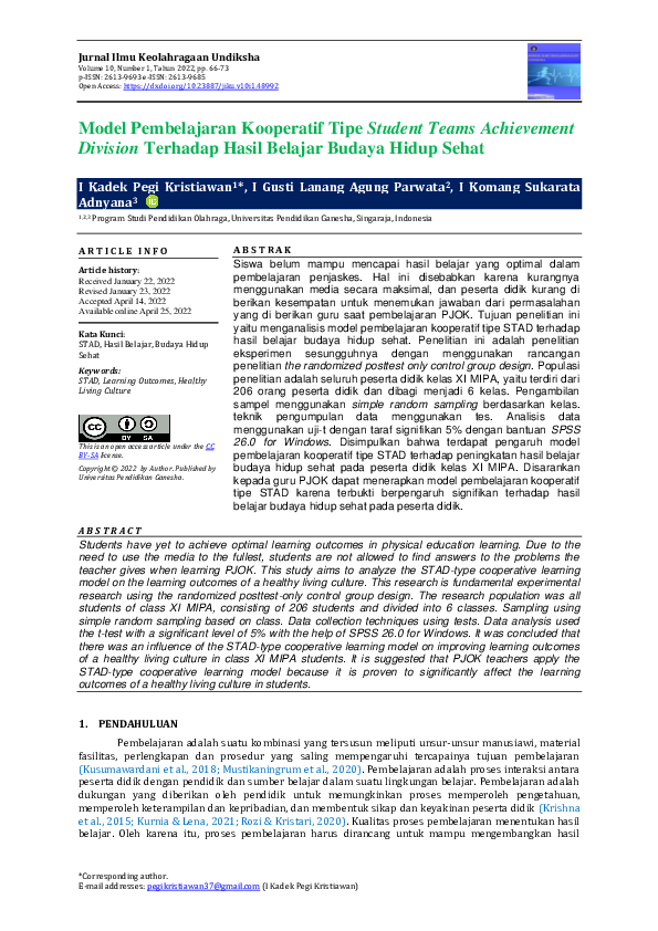 (PDF) Model Pembelajaran Kooperatif Tipe Student Teams Achievement Division Terhadap Hasil ...