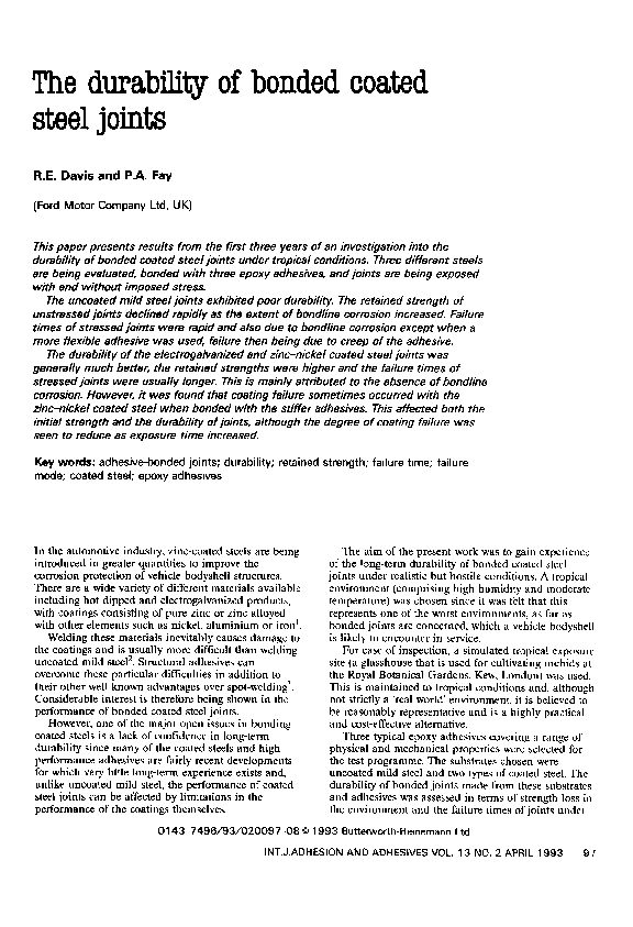 (PDF) The durability of bonded coated steel joints