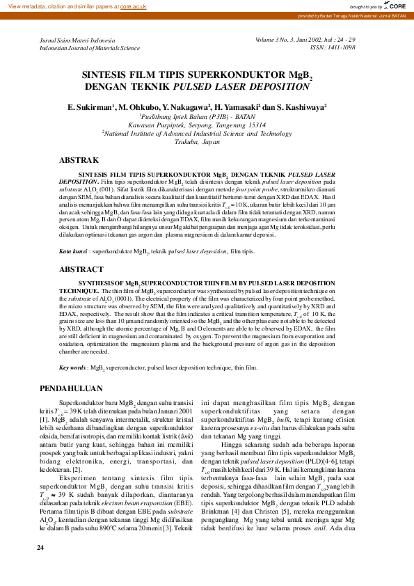 (PDF) SINTESIS FILM TIPIS SUPERKONDUKTOR MgB2 DENGAN TEKNIK PULSED ...