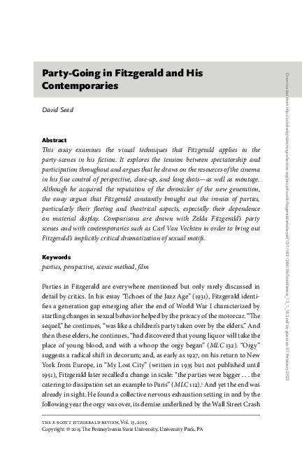 (PDF) Party-Going in Fitzgerald and His Contemporaries