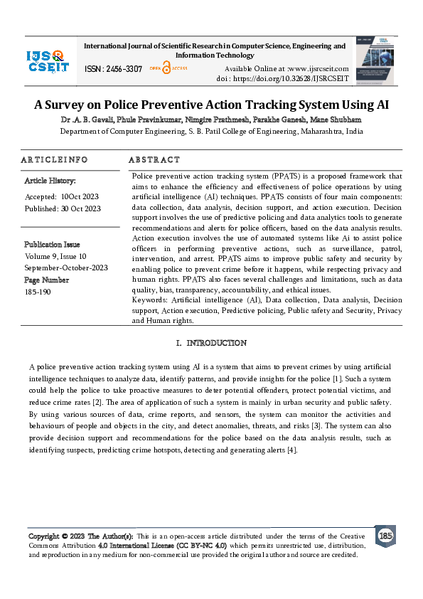 (PDF) A Survey on Police Preventive Action Tracking System Using AI
