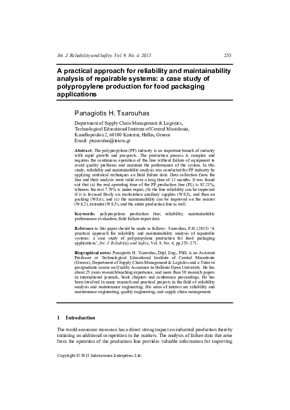 (PDF) A practical approach for reliability and maintainability analysis of repairable systems: a ...