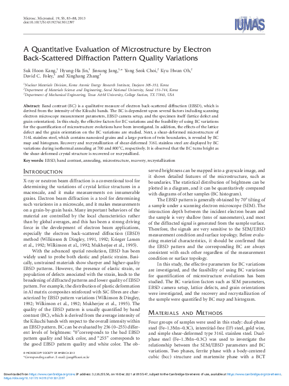 (PDF) A Quantitative Evaluation of Microstructure by Electron Back-Scattered Diffraction Pattern ...