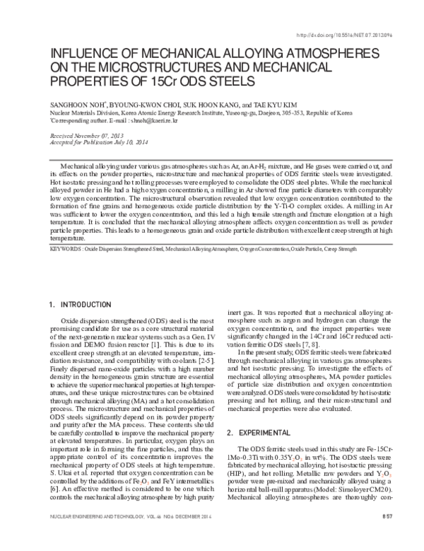 (PDF) INFLUENCE OF MECHANICAL ALLOYING ATMOSPHERES ON THE MICROSTRUCTURES AND MECHANICAL ...