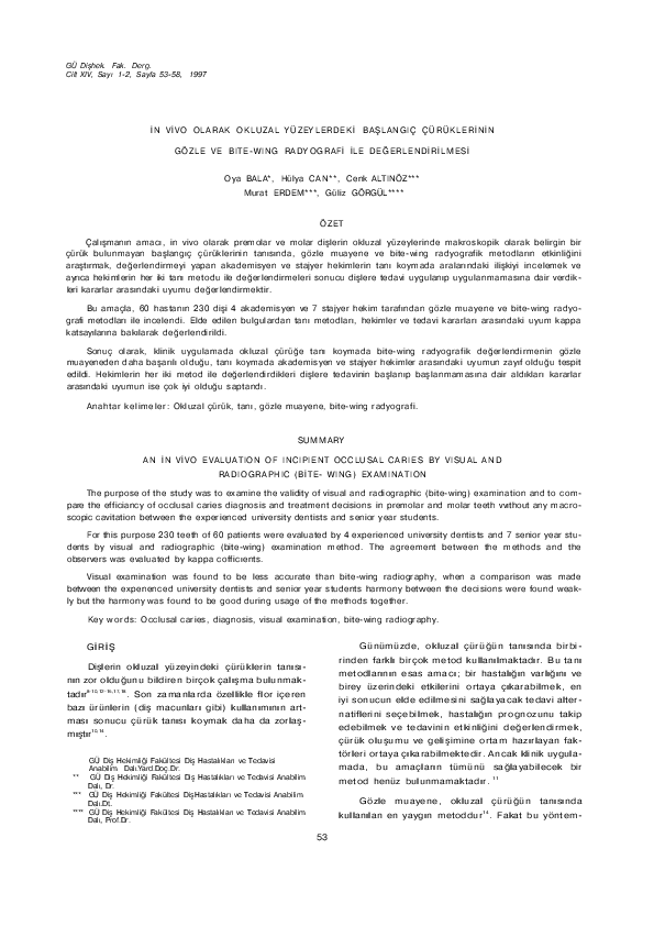 Pdf An In Vivo Evaluation Of Incipient Occlusal Caries By Visual And Radiographic Bite Wing