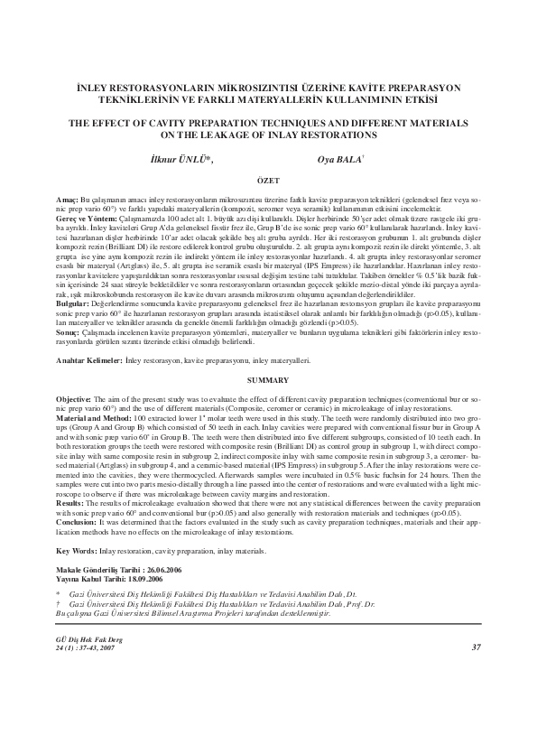 (PDF) The effect of cavity preparation techniques and different ...