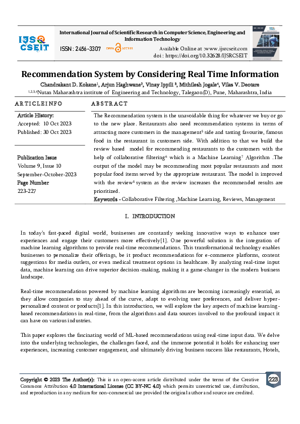 (PDF) Recommendation System by Considering Real Time Information