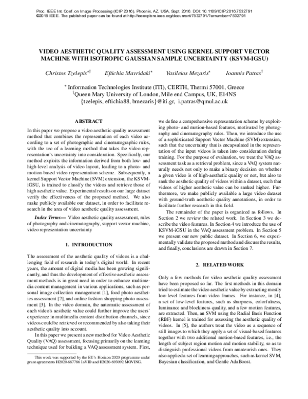 (PDF) Video aesthetic quality assessment using kernel Support Vector ...