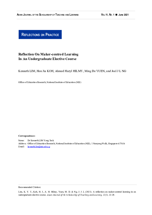 (PDF) Reflection On Maker-centred Learning In An Undergraduate Elective ...