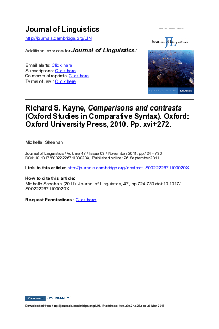 (PDF) Richard S. Kayne, Comparisons and contrasts (Oxford Studies in ...