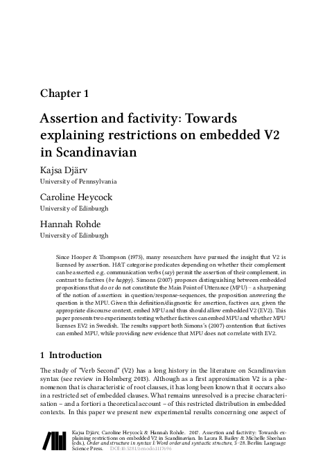(PDF) Order And Structure In Syntax I: Word Order And Syntactic Structure