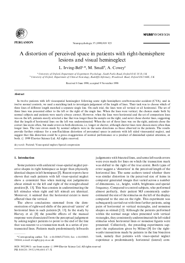 (PDF) A distortion of perceived space in patients withright-hemisphere ...