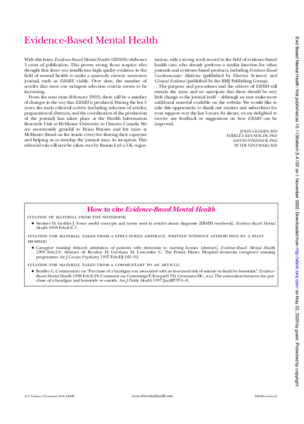 (PDF) Evidence-Based Mental Health