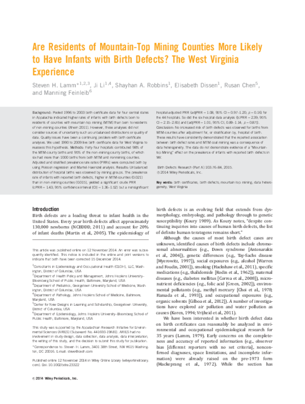 (PDF) The association between mountaintop mining and birth defects ...