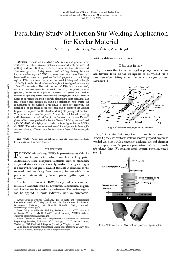 (PDF) Feasibility Study of Friction Stir Welding Application for Kevlar Material