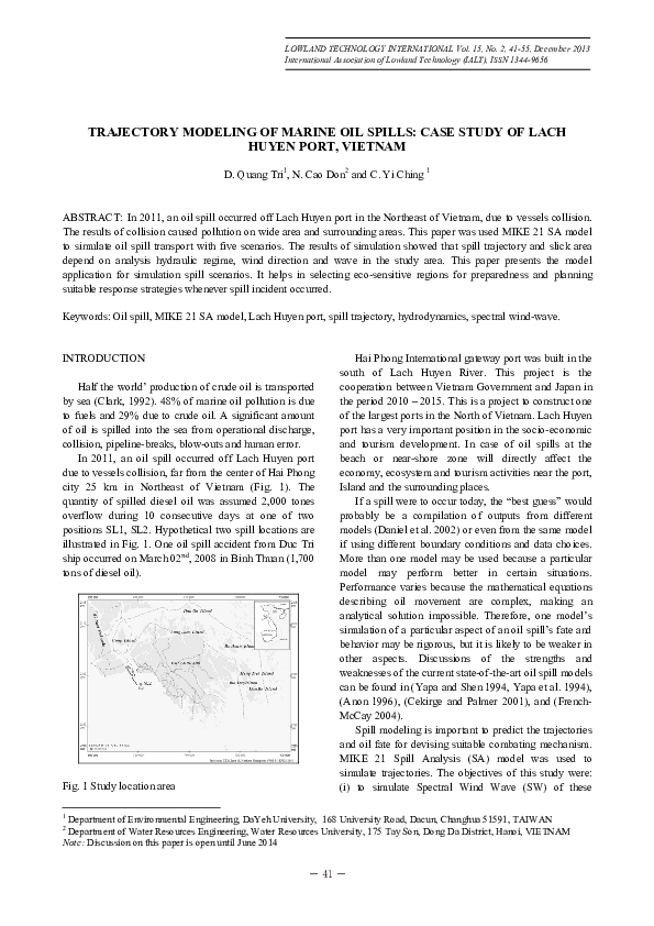 Pdf Trajectory Modeling Of Marine Oil Spills