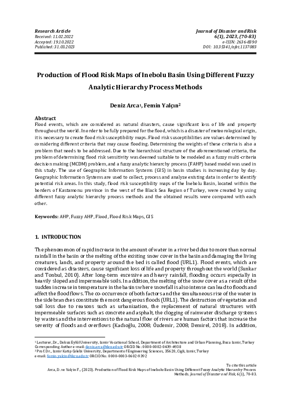 (PDF) Production of Flood Risk Maps of Inebolu Basin Using Different Fuzzy Analytic Hierarchy ...