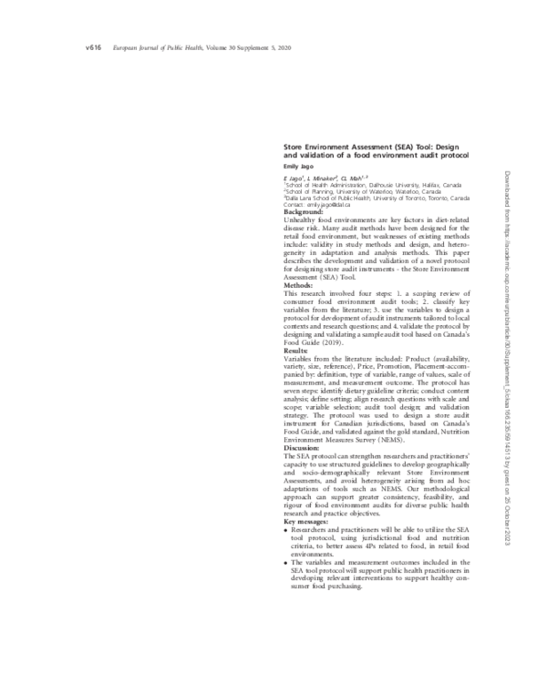 (PDF) Store Environment Assessment (SEA) Tool: Design and validation of a food environment audit ...