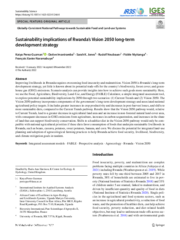 (PDF) Rwanda's Vision 2050: Sustainability Trade-offs (PDF) Rwanda's Vision 2050: Sustainability Trade-offs