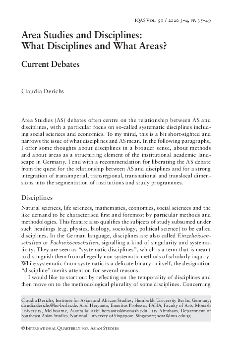 (PDF) Area Studies and Disciplines: What Disciplines and What Areas?