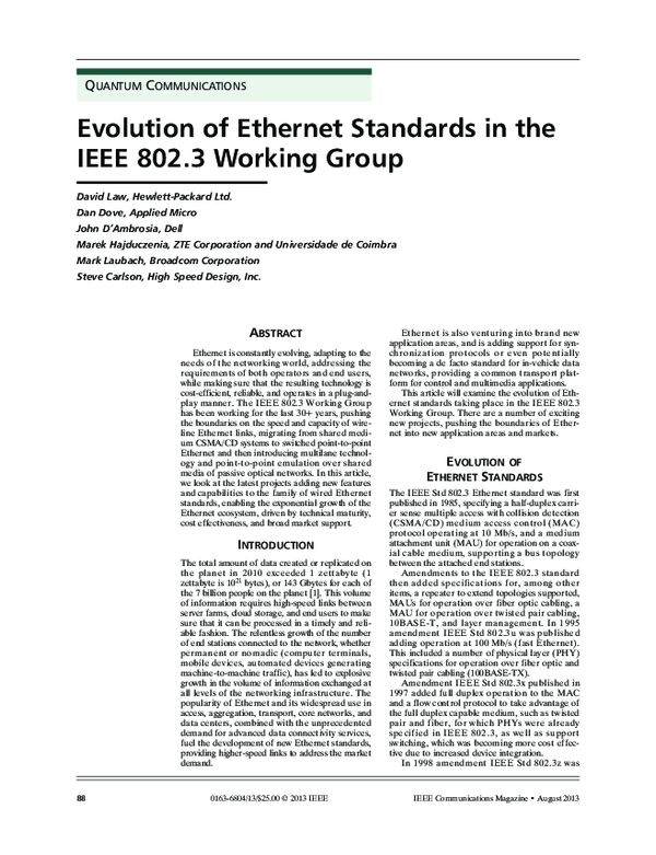 (PDF) Evolution of ethernet standards in the IEEE 802.3 working group