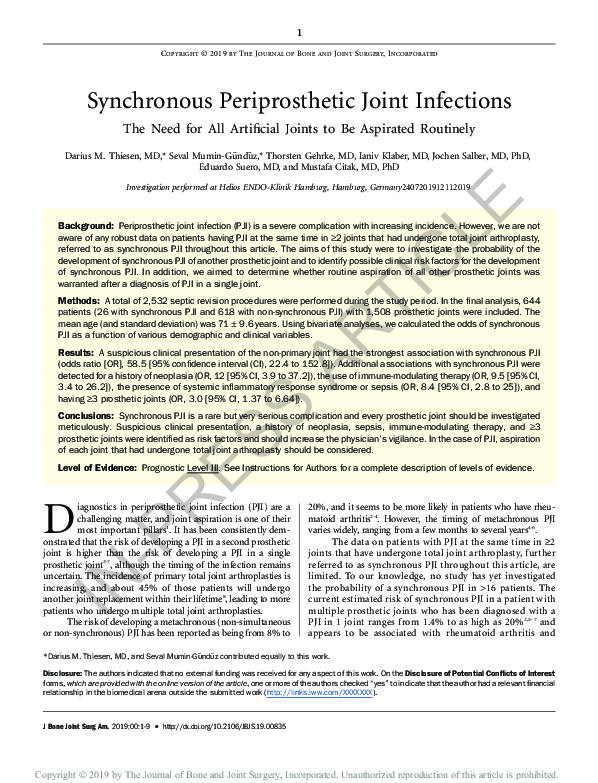 (PDF) Synchronous Periprosthetic Joint Infections