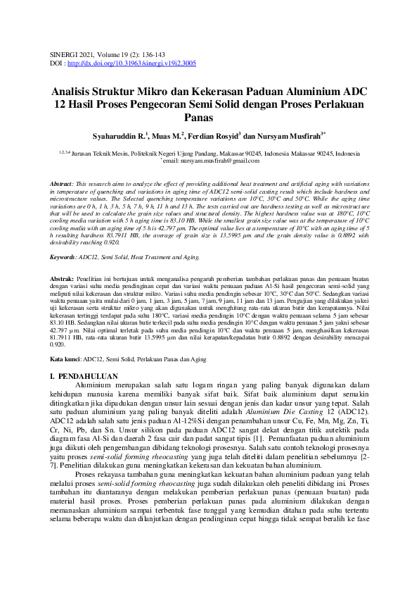 (PDF) Analisis Struktur Mikro dan Kekerasan Paduan Aluminium ADC 12 Hasil Proses Pengecoran Semi ...