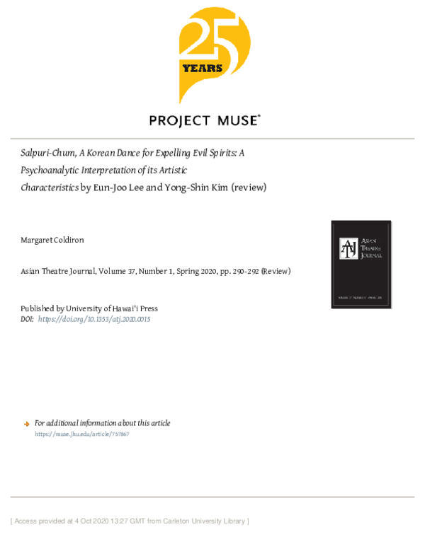(PDF) Salpuri-Chum, A Korean Dance for Expelling Evil Spirits: A ...