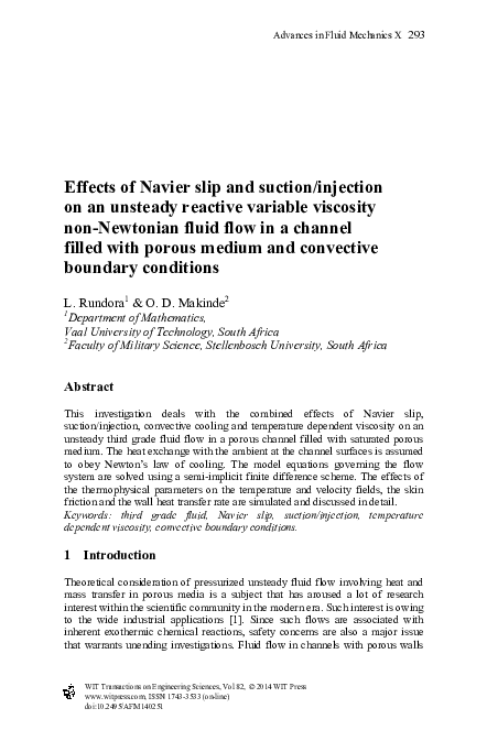 Pdf Effects Of Navier Slip And Suction Injection On An Unsteady