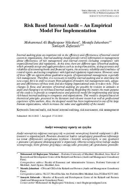 (PDF) Risk Based Internal Audit An Empirical Model For Implementation