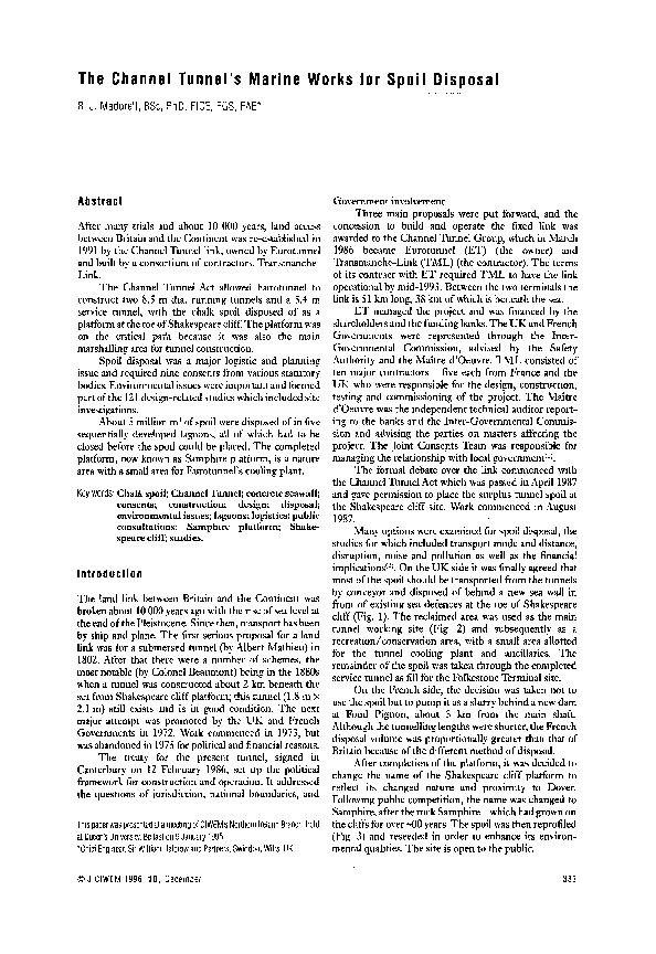 (PDF) The Channel Tunnel's Marine Works for Spoil Disposal | Roger ...