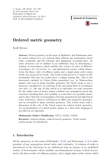 (PDF) Ordered metric geometry