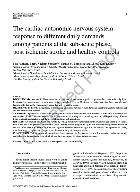 (PDF) Cardiac autonomic dysfunction in chronic stroke women is attenuated after submaximal ...