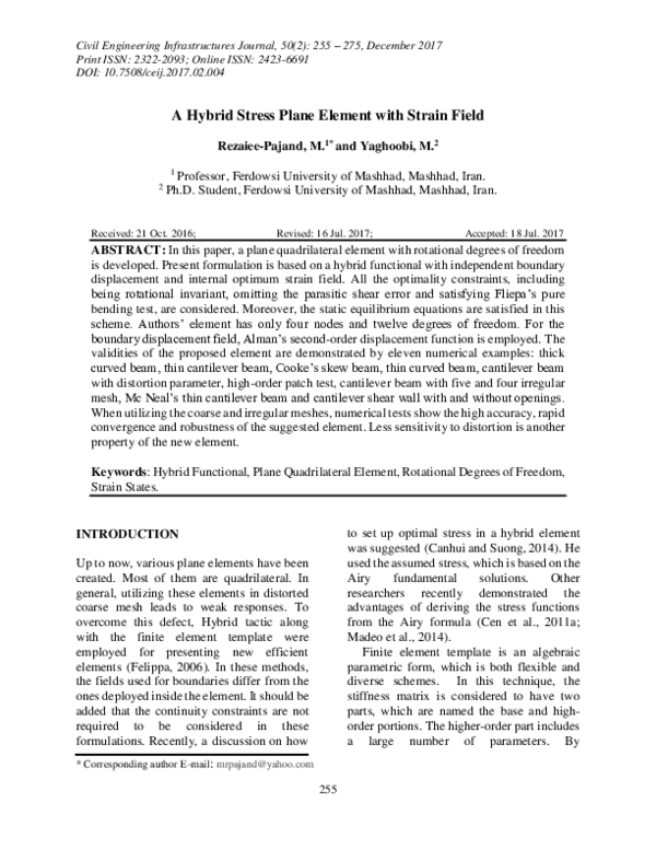 (PDF) A Hybrid Stress Plane Element with Strain Field