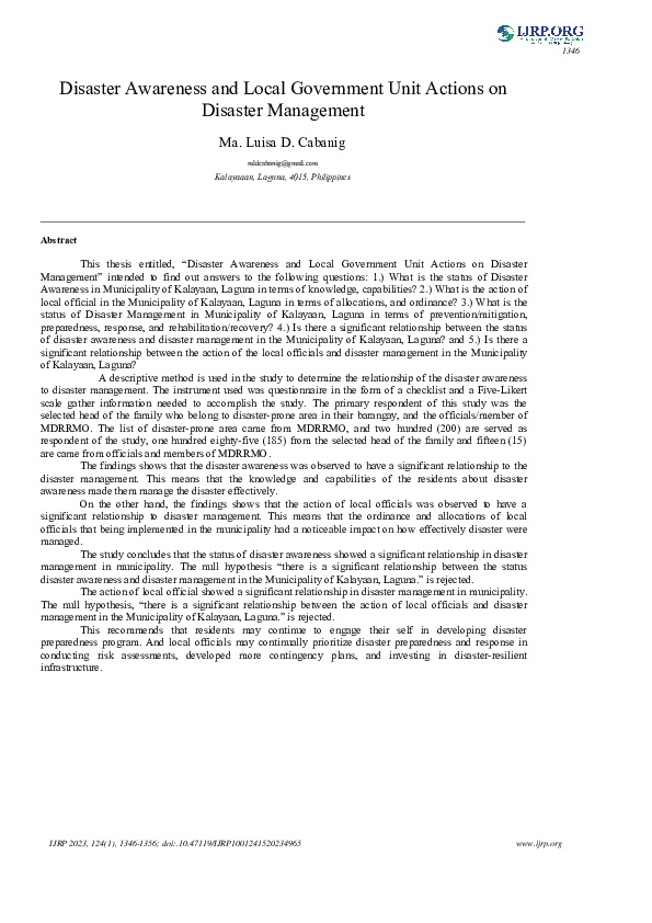 (PDF) Disaster Awareness and Local Government Unit Actions on Disaster ...