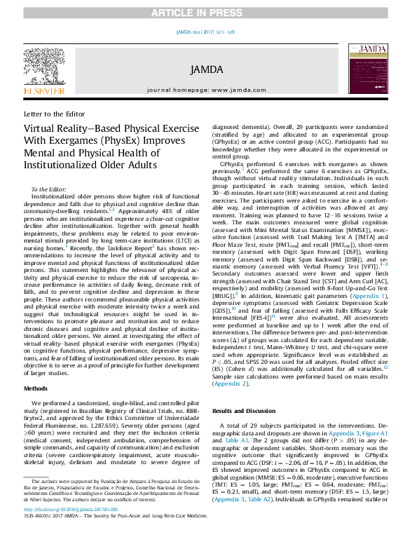 (PDF) Virtual Reality–Based Physical Exercise With Exergames (PhysEx) Improves Mental and ...