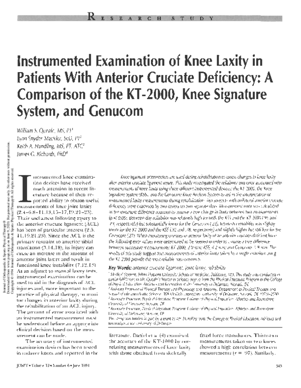 (PDF) Instrumented Examination of Knee Laxity in Patients With Anterior ...