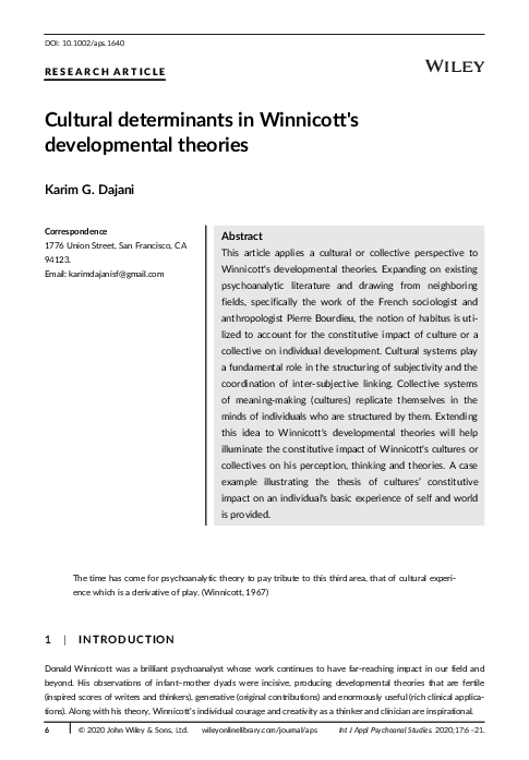 (PDF) Cultural determinants in Winnicott's developmental theories
