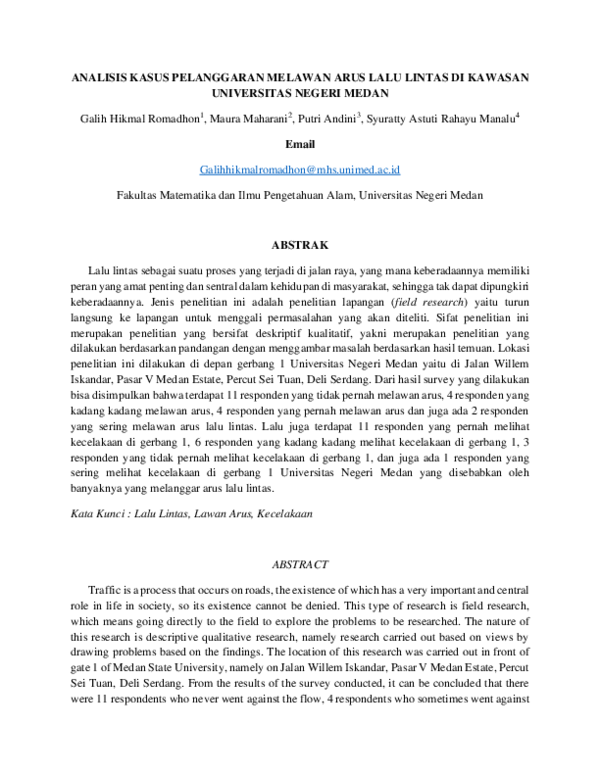 (PDF) ANALISIS KASUS PELANGGARAN MELAWAN ARUS LALU LINTAS DI KAWASAN ...