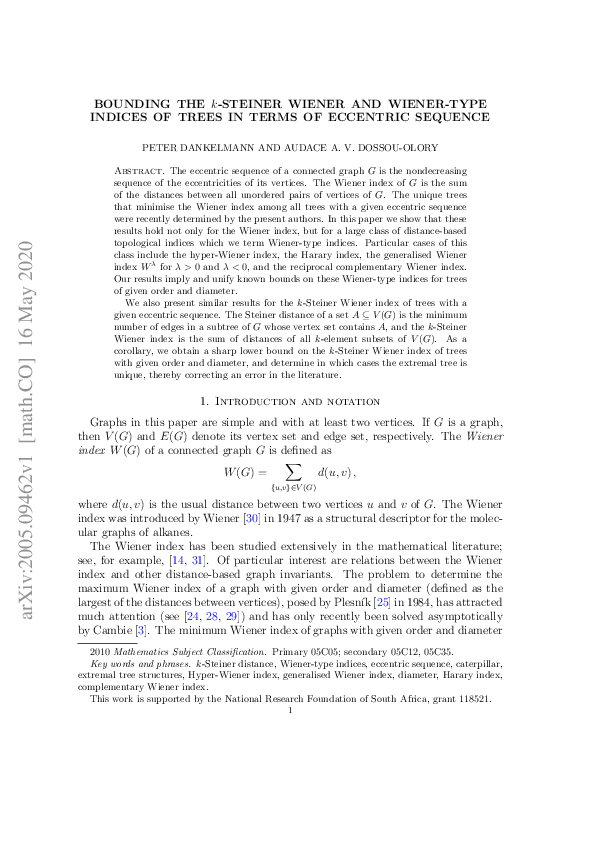 (PDF) Bounding the $k$-Steiner Wiener and Wiener-Type Indices of Trees in Terms of Eccentric ...