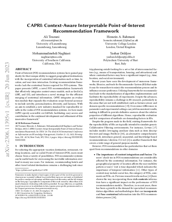 (PDF) CAPRI: Context-Aware Interpretable Point-of-Interest Recommendation Framework