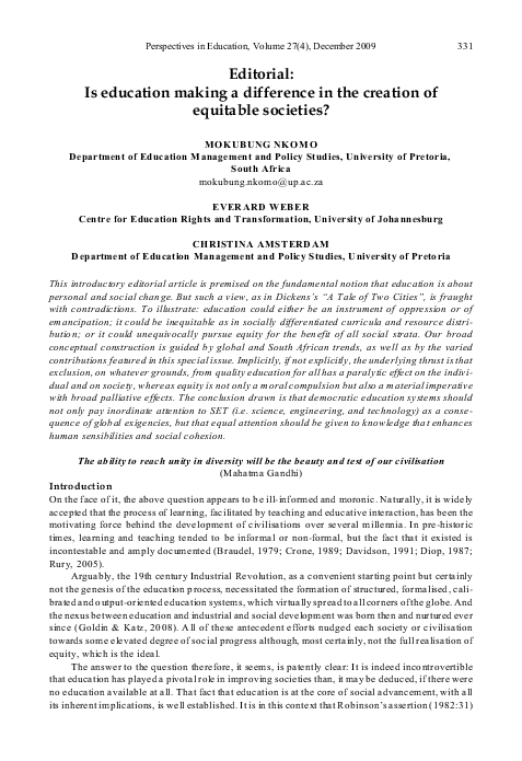 (PDF) Is education making a difference in the creation of equitable societies